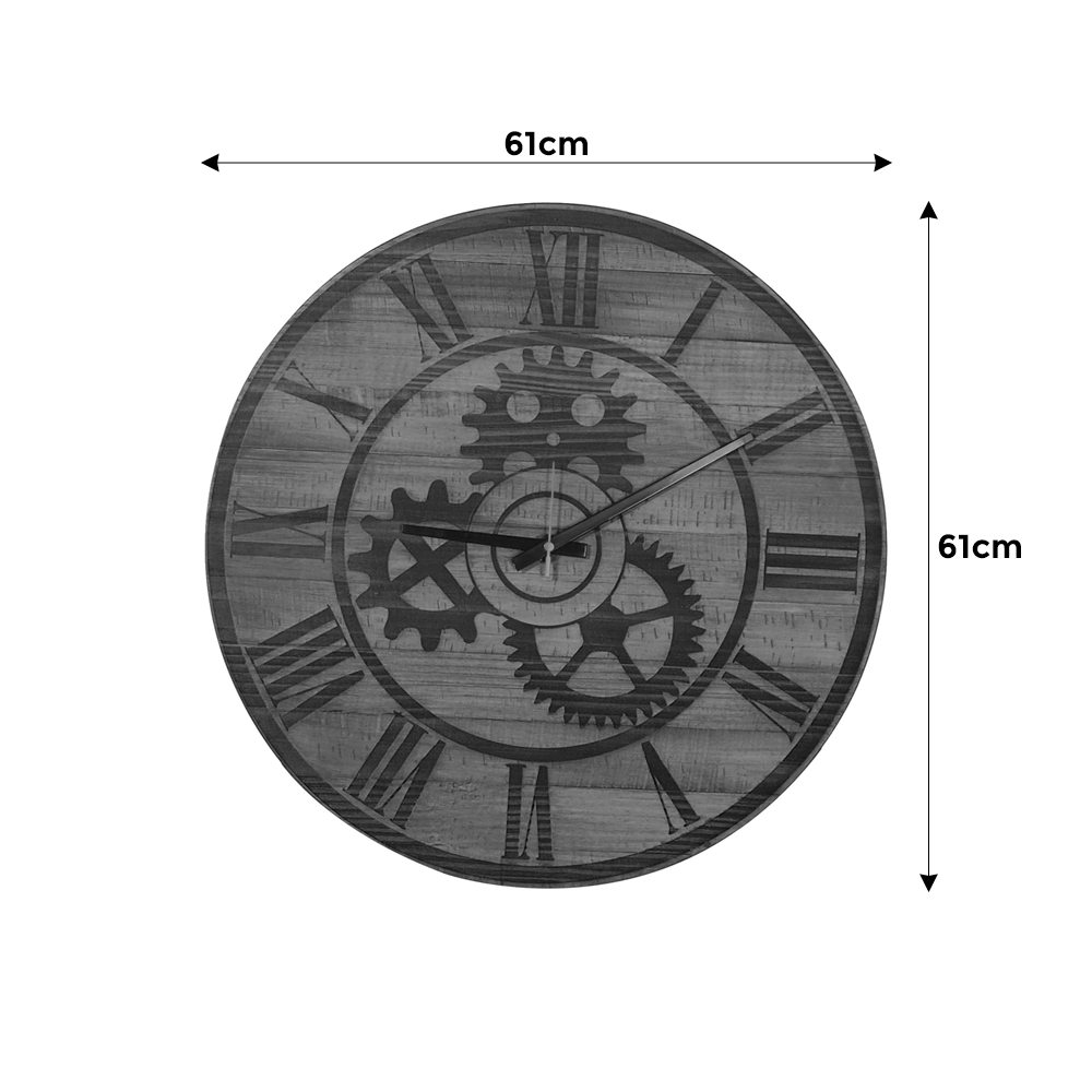 Relógio de Parede Gear Romano Em Madeira Maciça Rustic Brown - attraktiva