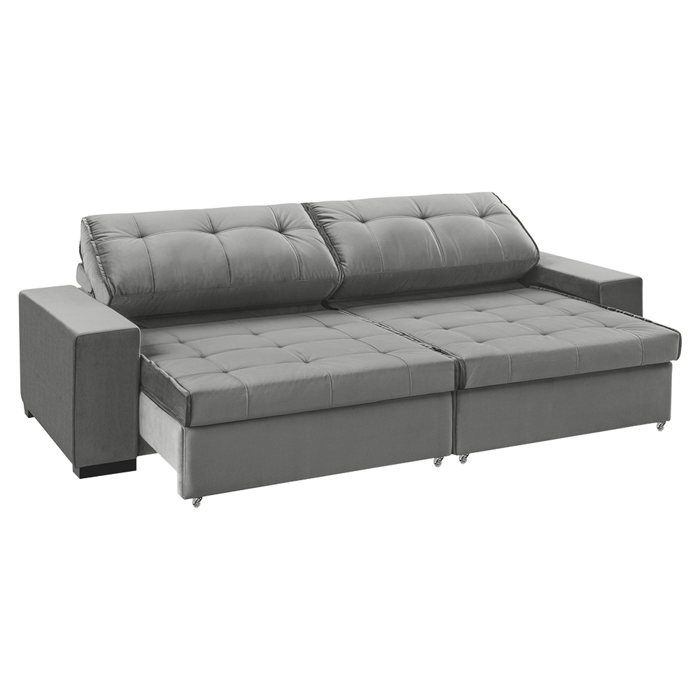 Sofá Almeida 4 Lugares (L: 270cm) Retrátil e Reclinável Veludo Chumbo - attraktiva