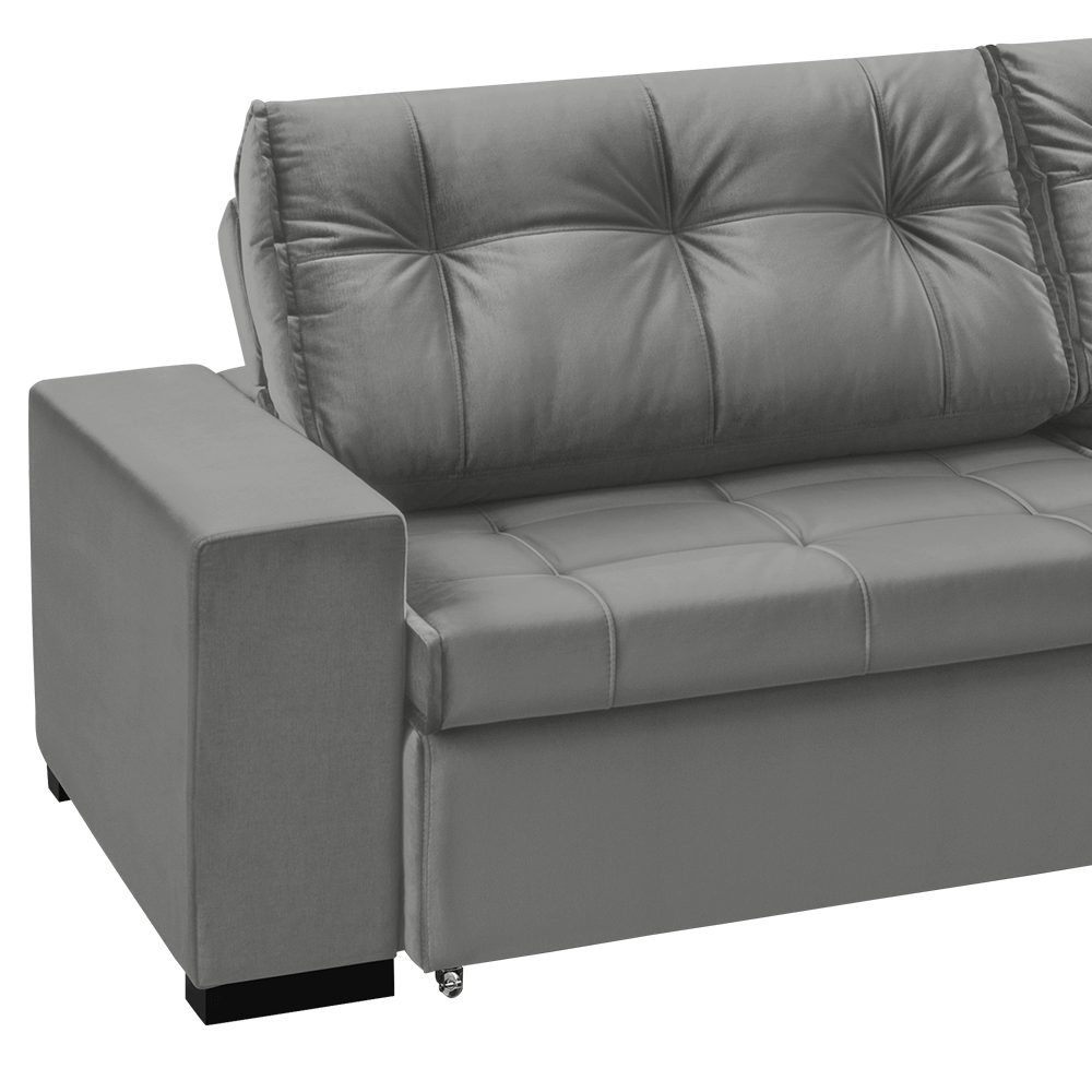 Sofá Almeida 4 Lugares (L: 270cm) Retrátil e Reclinável Veludo Chumbo - attraktiva