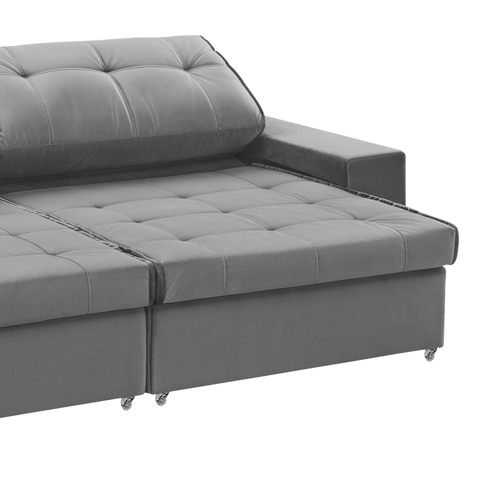 Sofá Almeida 4 Lugares (L: 270cm) Retrátil e Reclinável Veludo Chumbo - attraktiva