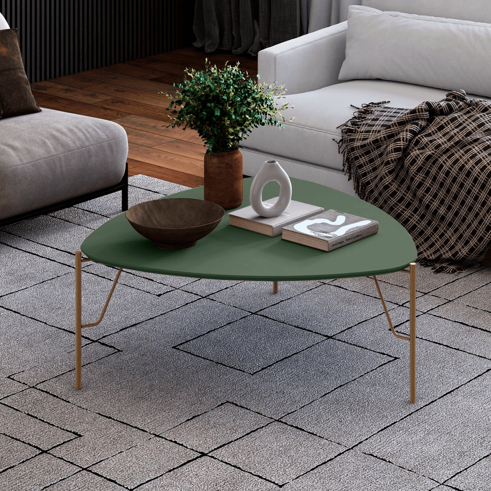 Mesa de Centro Chloe 100% MDF Alta Verde Musgo / Dourado - attraktiva