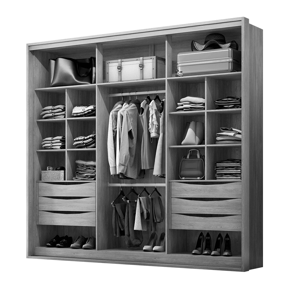 Guarda-Roupa Santorini (L: 242cm) C/ 2 Portas de Correr 100% MDF Freijó ...