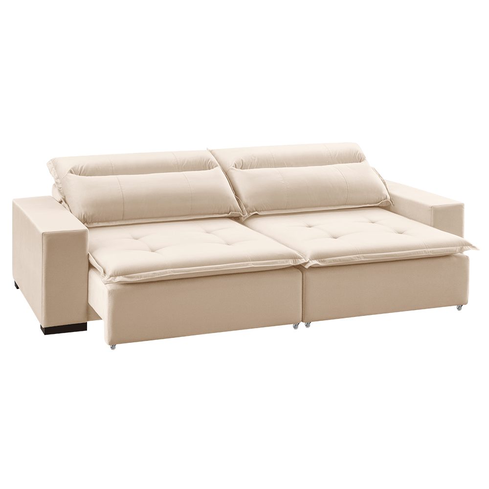 Sofá Oliver 3 Lugares (L: 250cm) Retrátil e Reclinável Veludo Marfim - attraktiva