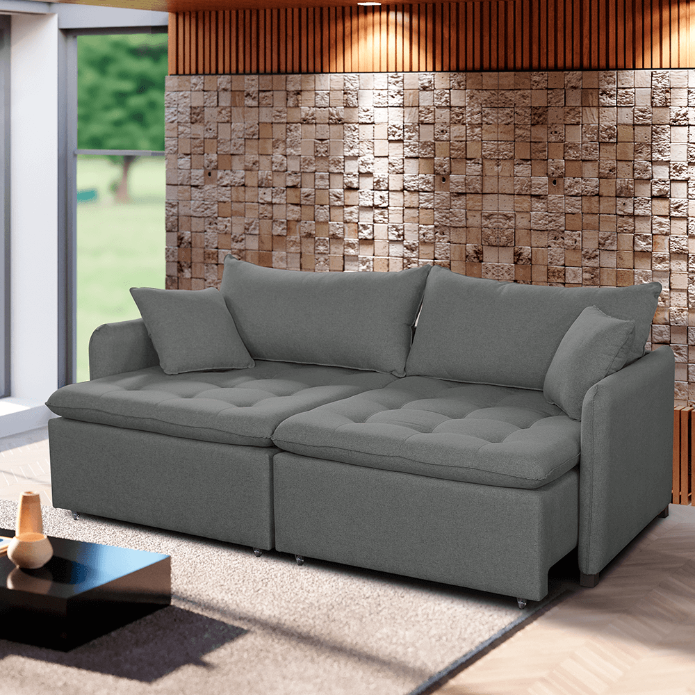 Sofá-Cama Mildrey 3 Lugares (L: 220cm) Casal Retátil Linho Cinza - attraktiva